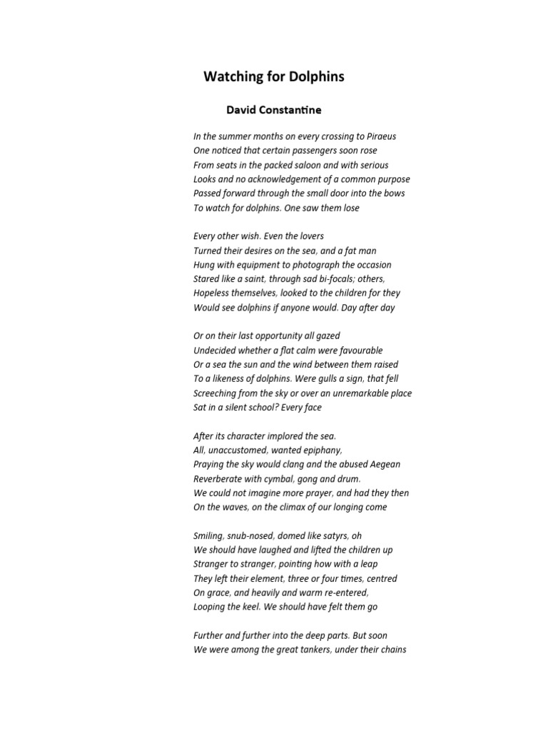 Watching for Dolphins, David Constantine | PDF