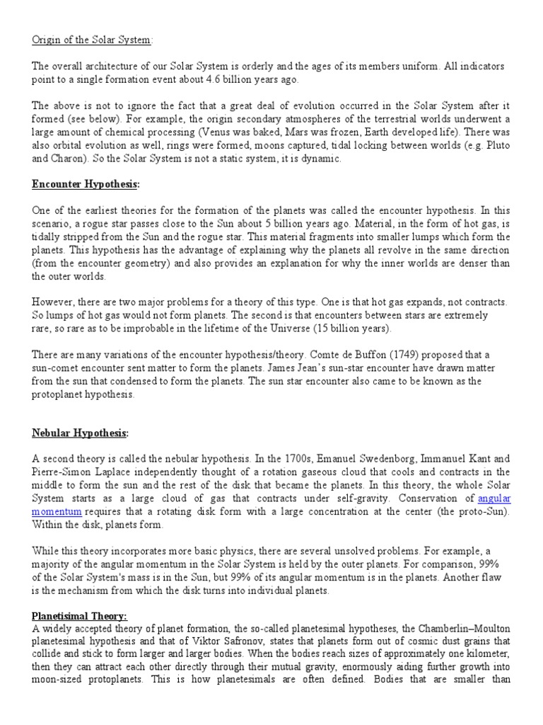 Origin of The Solar System Handout | PDF | Formation And Evolution Of ...