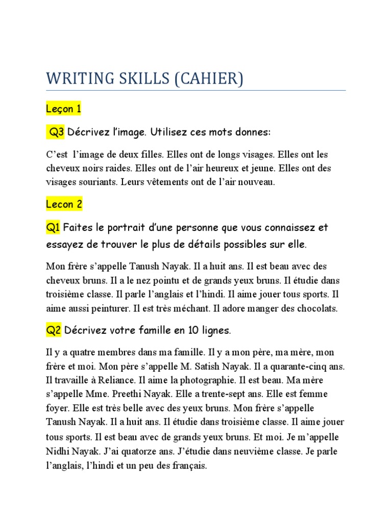 French Writing Skills Practice Guide | PDF