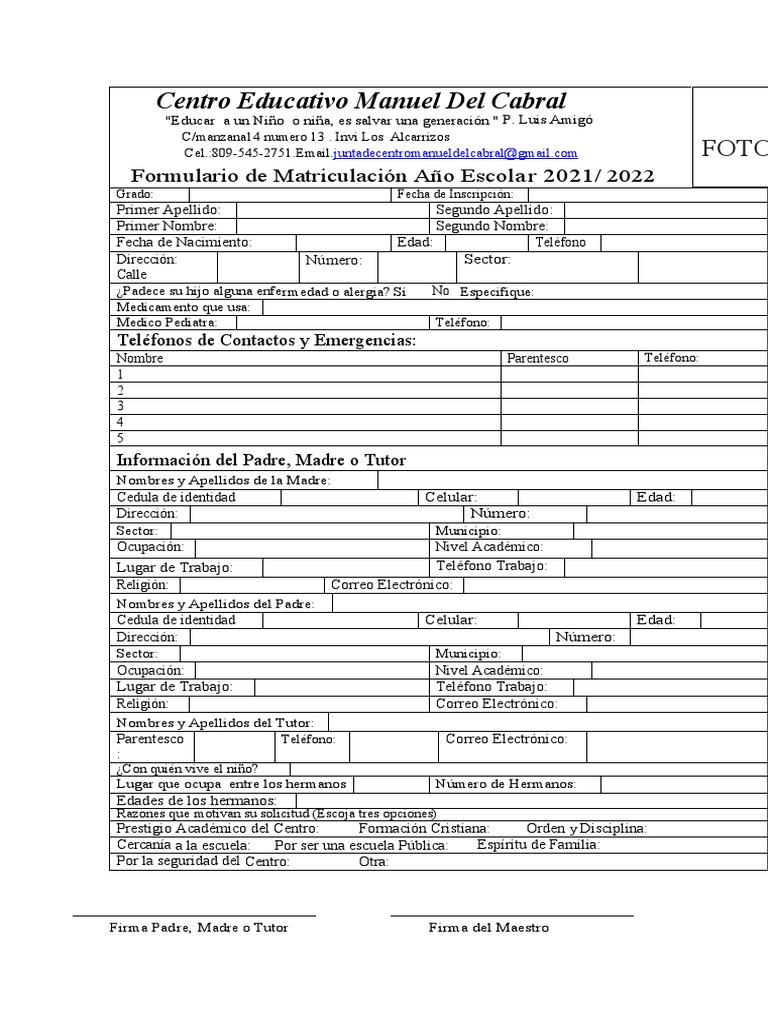 Formulario de Inscripcion Nivel Primario Escuela | PDF