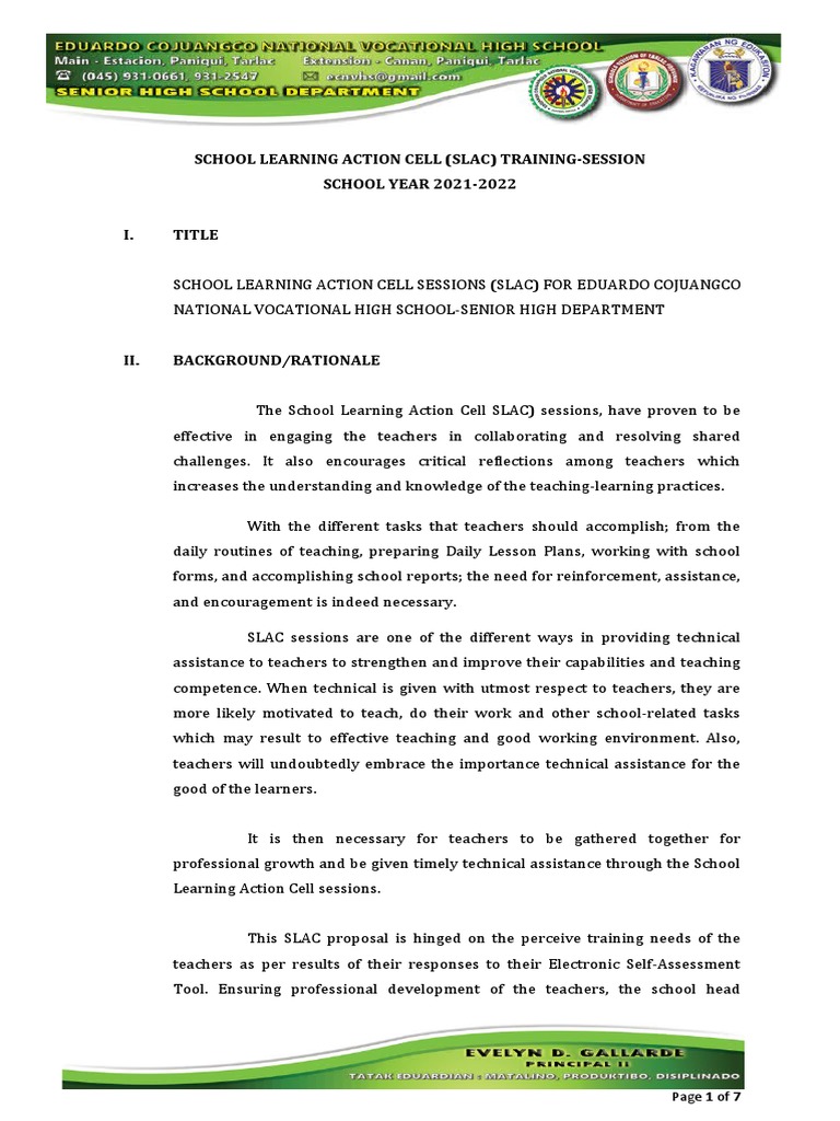 SLAC Proposal 2021 2022 | PDF | Teachers | Learning