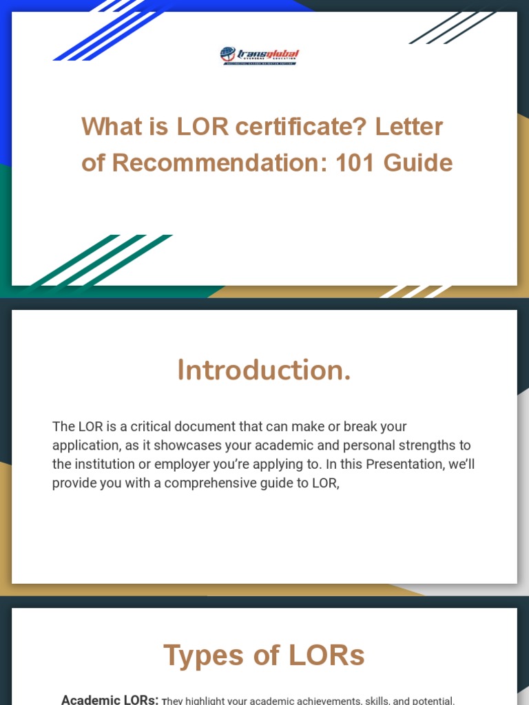 What is LOR certificate? Letter of Recommendation | PDF