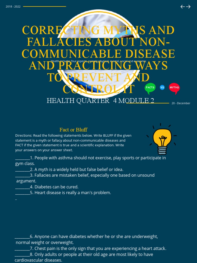 Correcting Myths and Fallacies About Non Communicable Disease and Practicing Ways To Prevent and ...