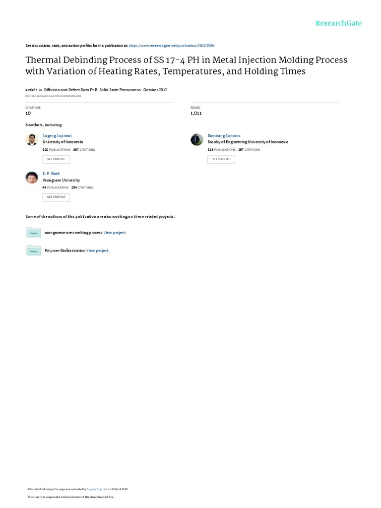 Thermal Debinding Process of SS 17-4 PH in Metal Injection Molding ...