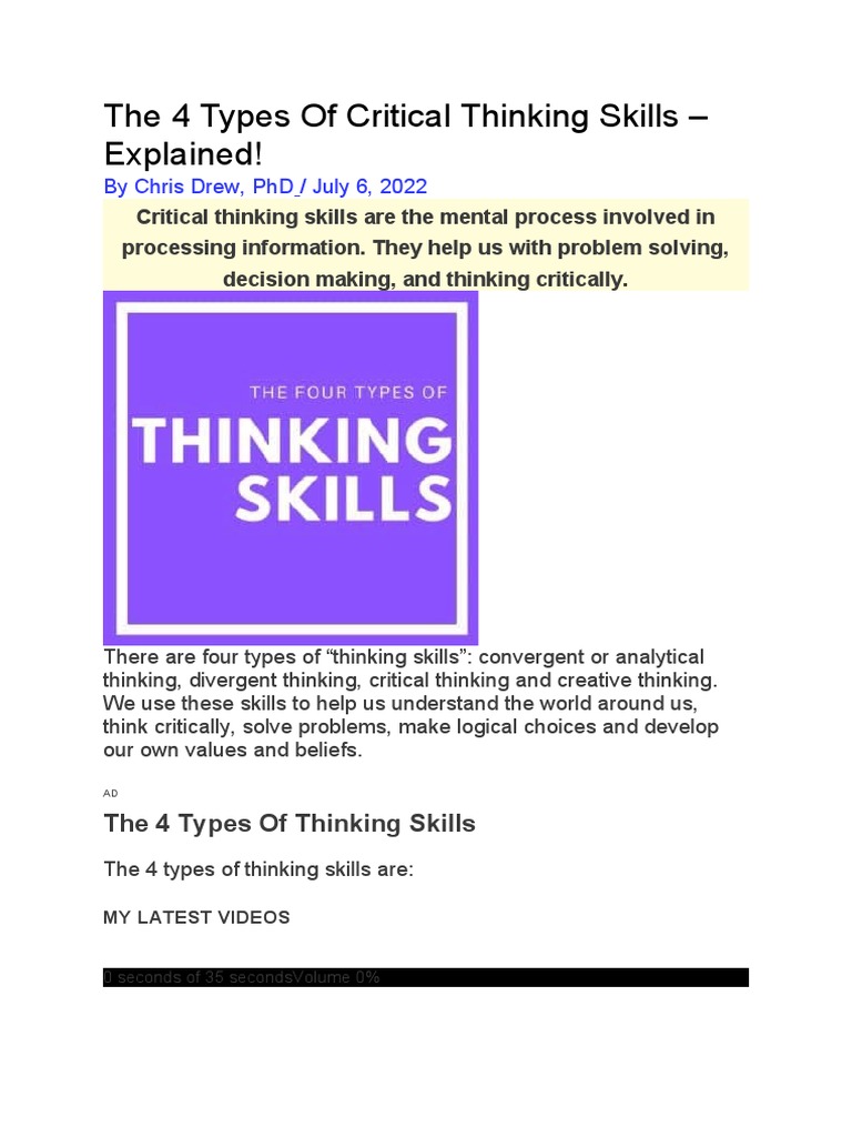 Thinking Skills | PDF | Thought | Critical Thinking