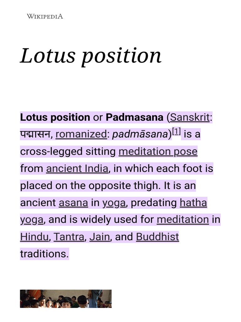 Lotus position - Wikipedia | PDF