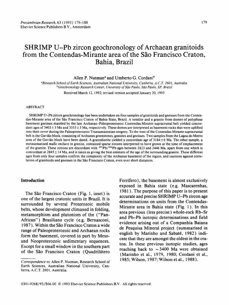 Nutman 1993 Archean Granitois Form Sao Fra | PDF | Granite | Geology