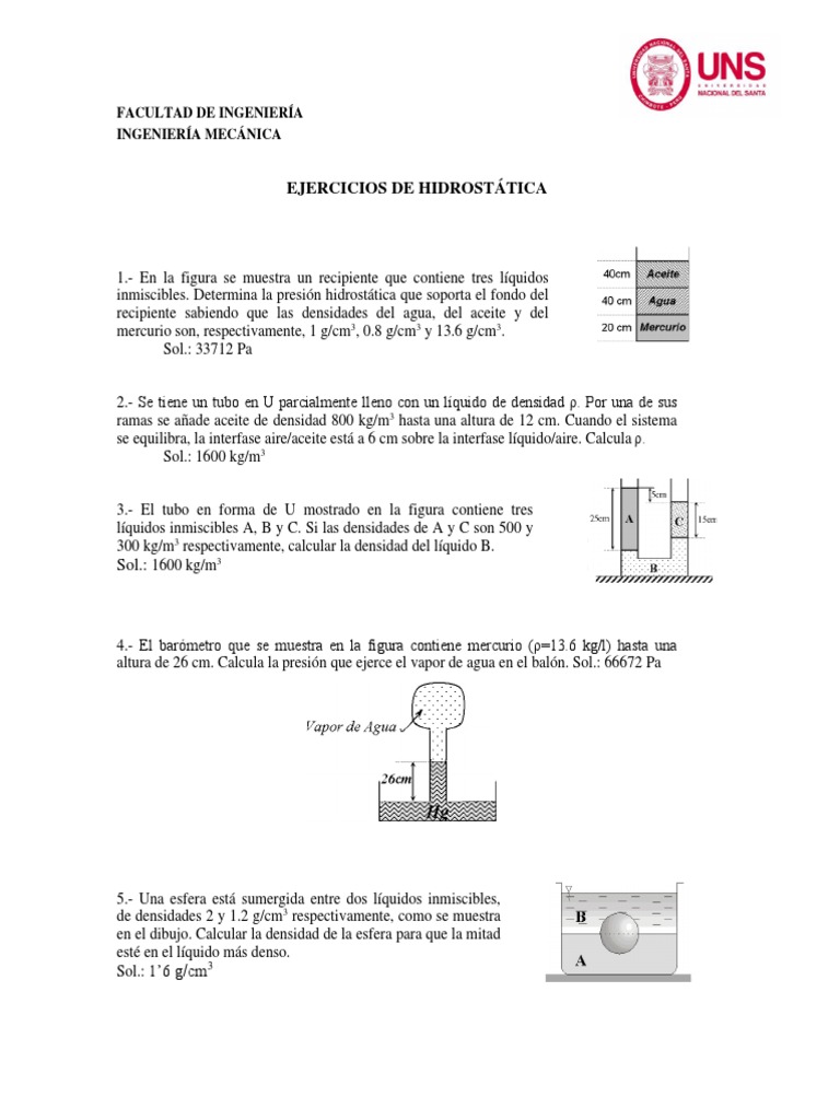 Ejercicios de Hidrostática | PDF