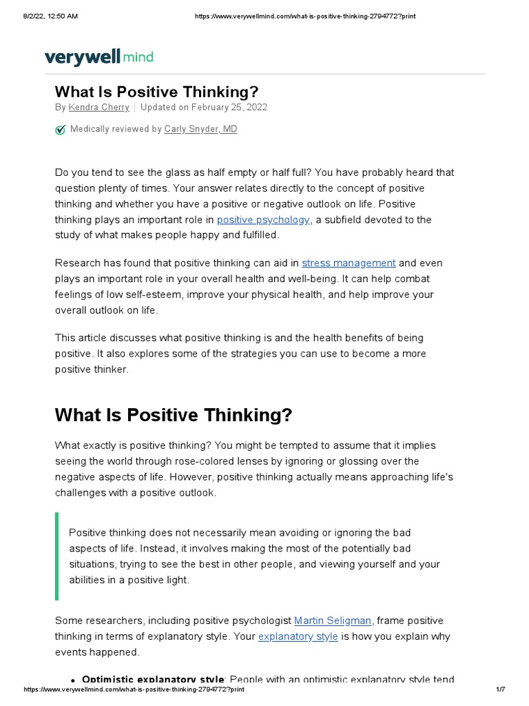 What Is Positive Thinking 2794772 | PDF