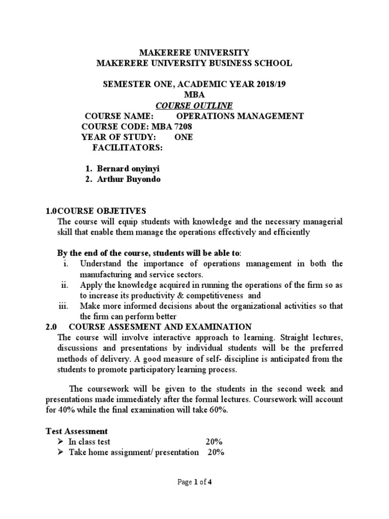 MBA Operations Management Course Outline | PDF | Computers | Technology ...