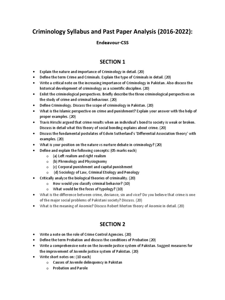 Criminology Syllabus and Past Paper Analysis | PDF | Criminology ...