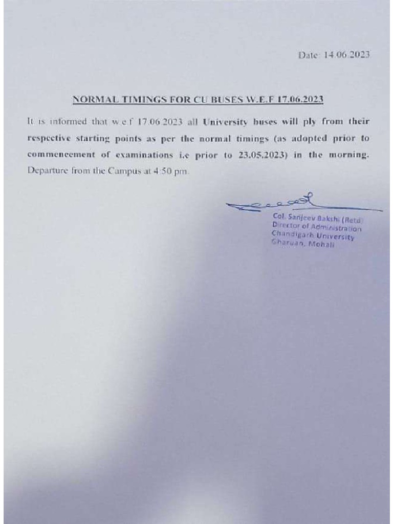 Attachment 1 NORMAL TIMINGS FOR CU BUSES W.E.F 17.06.2023 | PDF