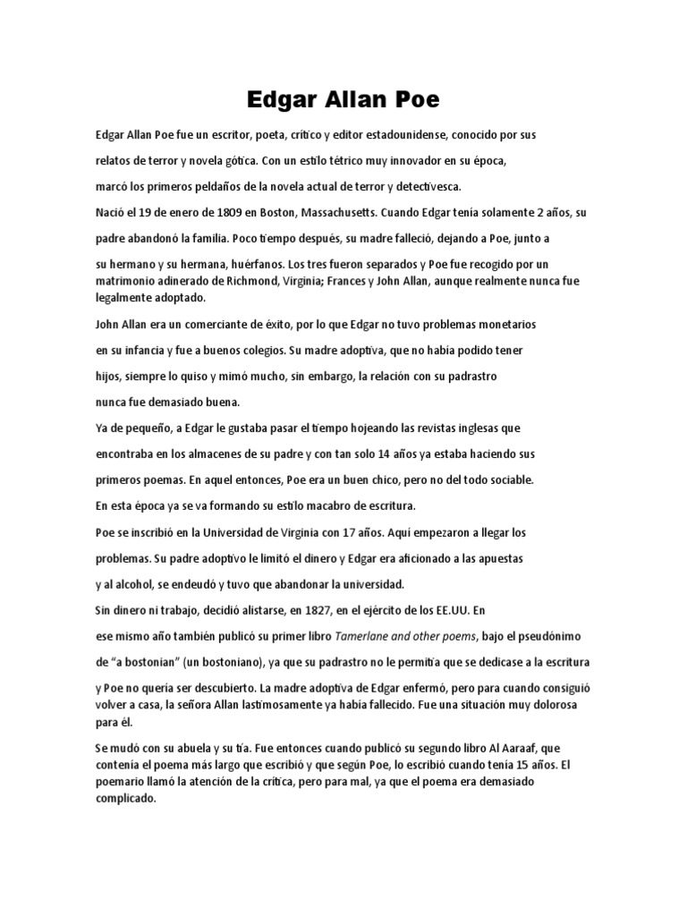 Edgar Allan Poe Bio | PDF Edgar Allan Poe Bio | PDF