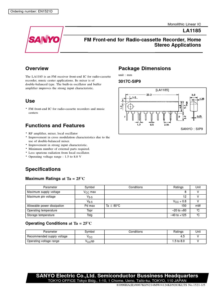 LA1185 | PDF | Amplifier | Frequency Modulation