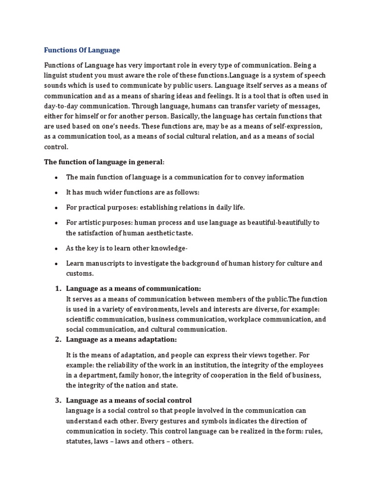 Functions of Language | PDF | Communication | Intelligence