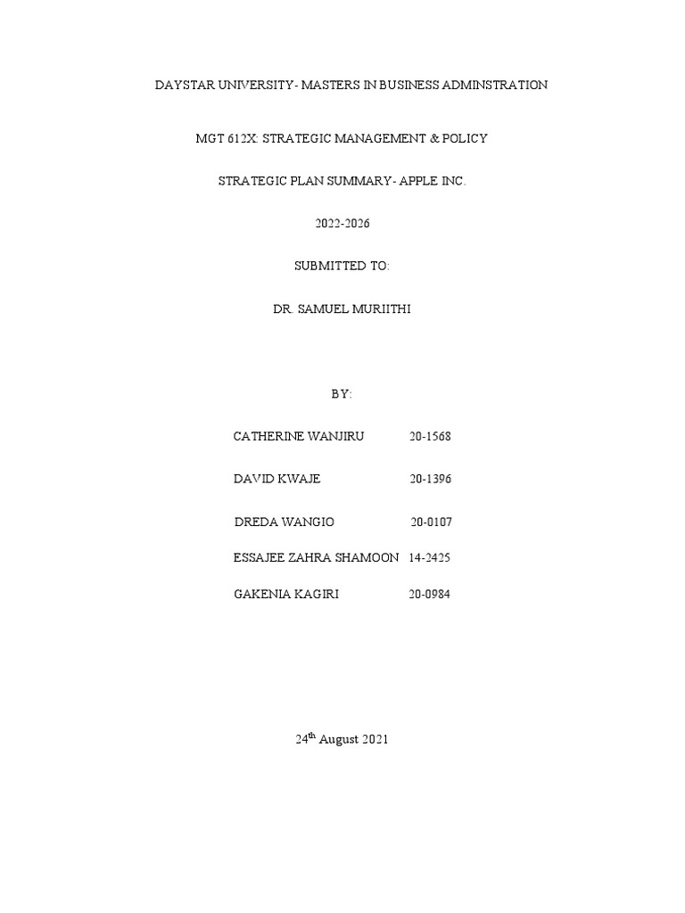 Apple Inc. Strategic Plan 2022-2026 | PDF | Apple Inc. | Corporate ...