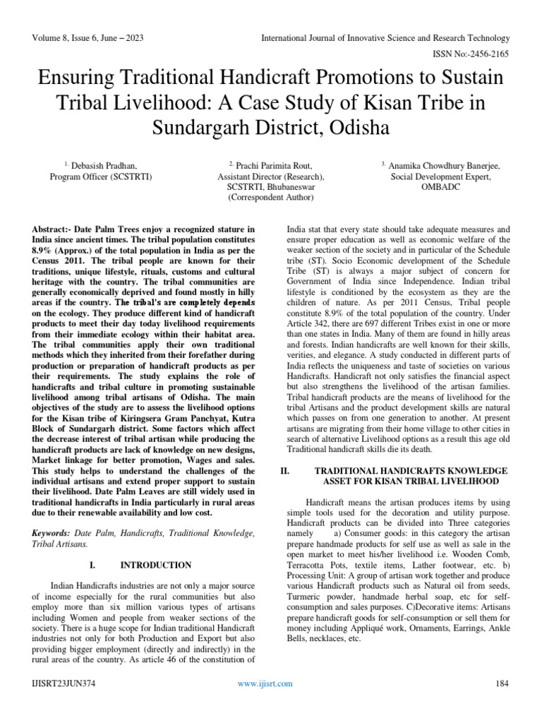 Ensuring Traditional Handicraft Promotions To Sustain Tribal Livelihood: A Case Study of Kisan ...