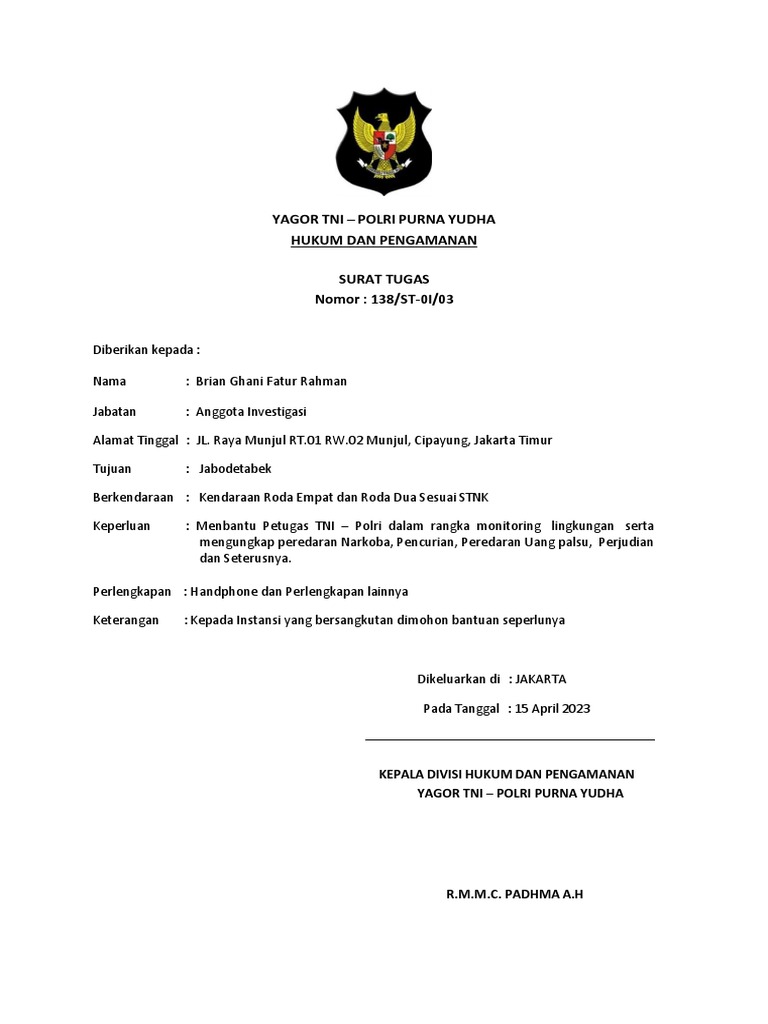 Surat Tugas Yagor | PDF