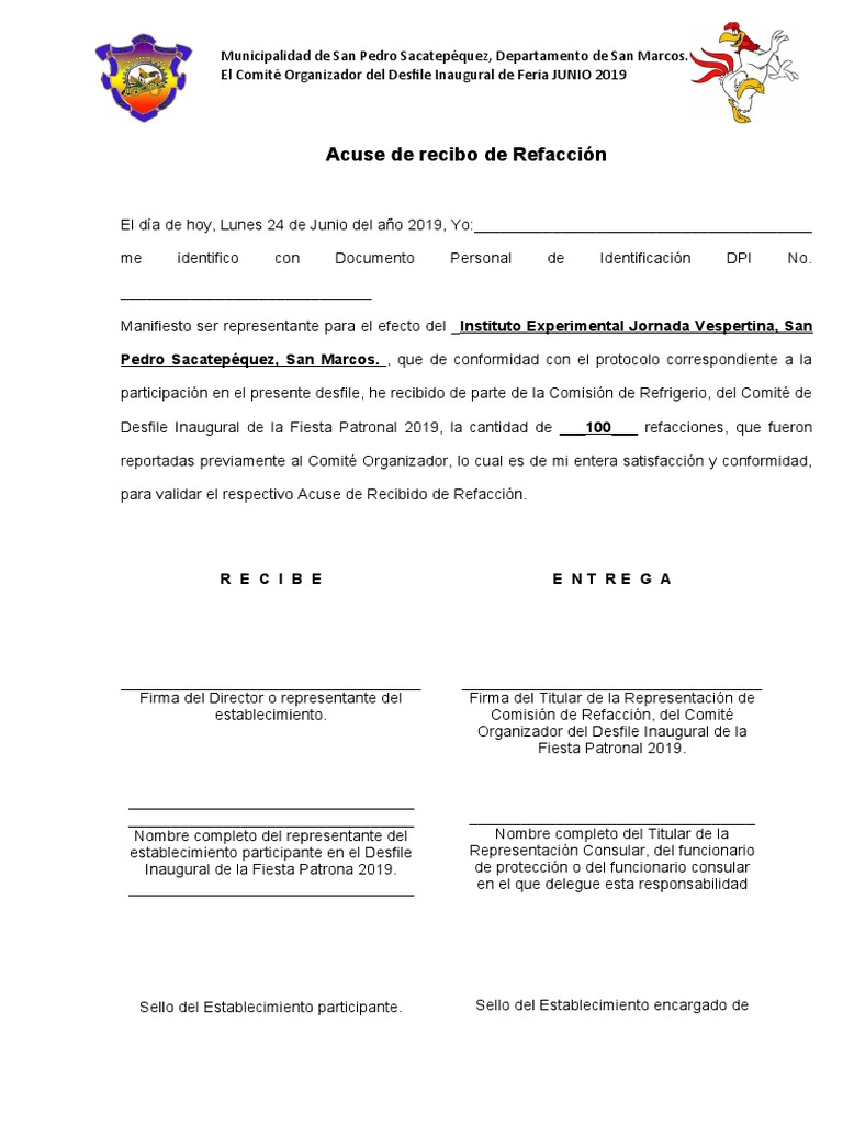 Acuse de Recibo de Refacción | PDF