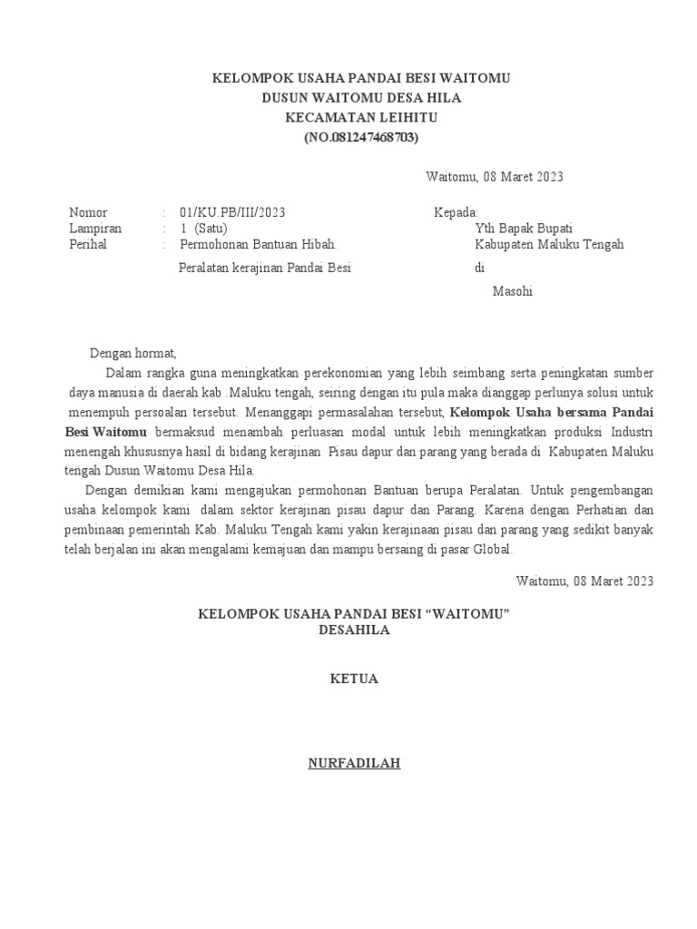 Proposal Kelompok Usaha Pandai Besi Waitomu | PDF