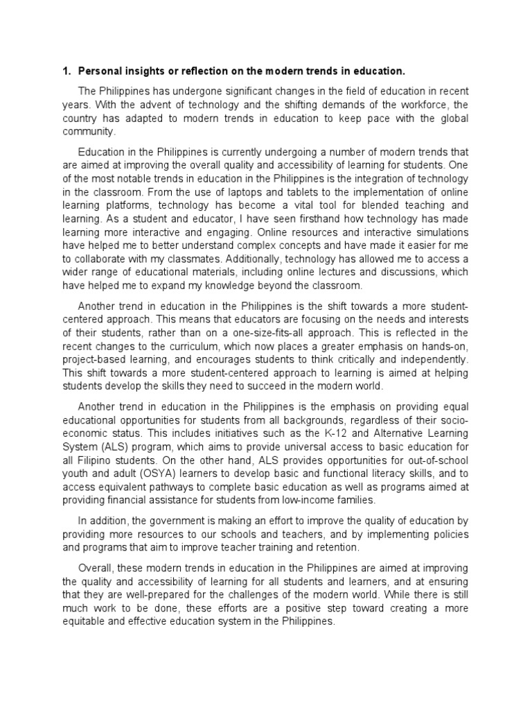 Personal Insights or Reflection On The Modern Trends in Education | PDF ...