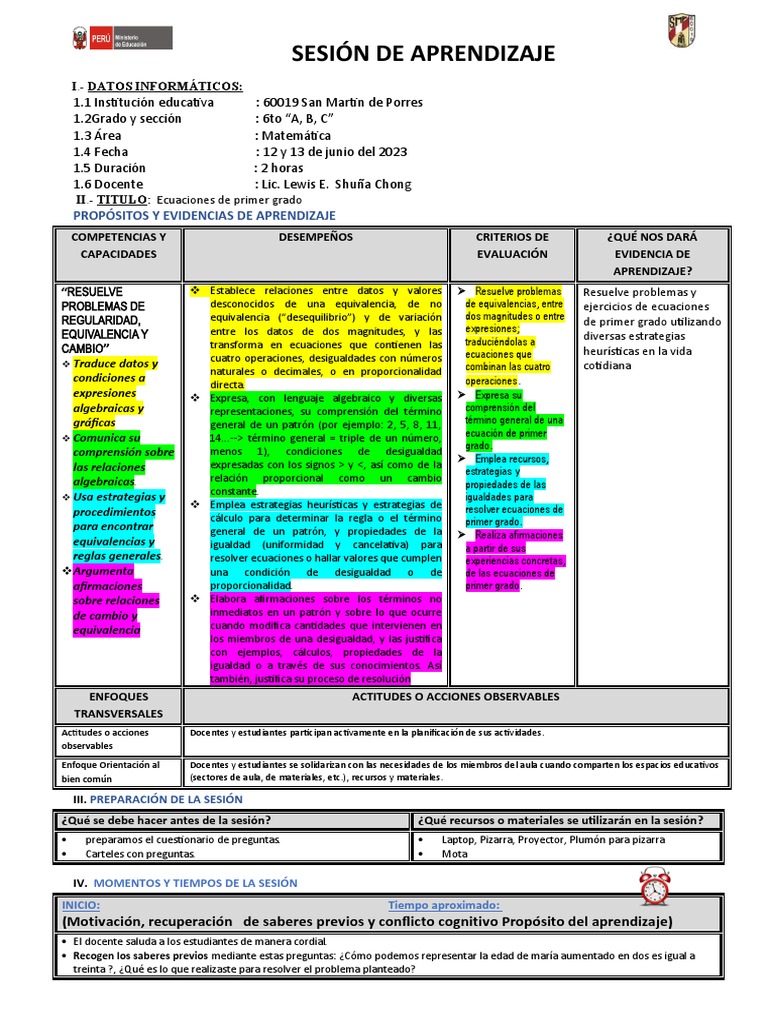 Sesion U-3 Ecuaciones | PDF | Ecuaciones | Aprendizaje