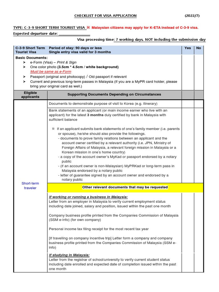 Checklist - C-3-9 - As of July 2022 | PDF | Travel Visa | Immigration Law