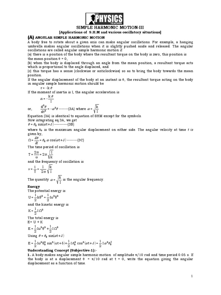 SHM 3 | PDF | Pendulum | Torque