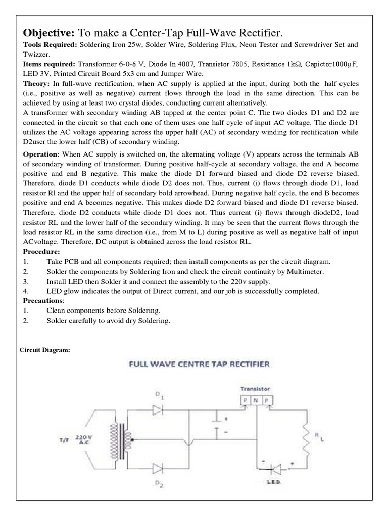 Experiment-1 - To Make A Center-Tap Full-Wave Rectifier | PDF ...