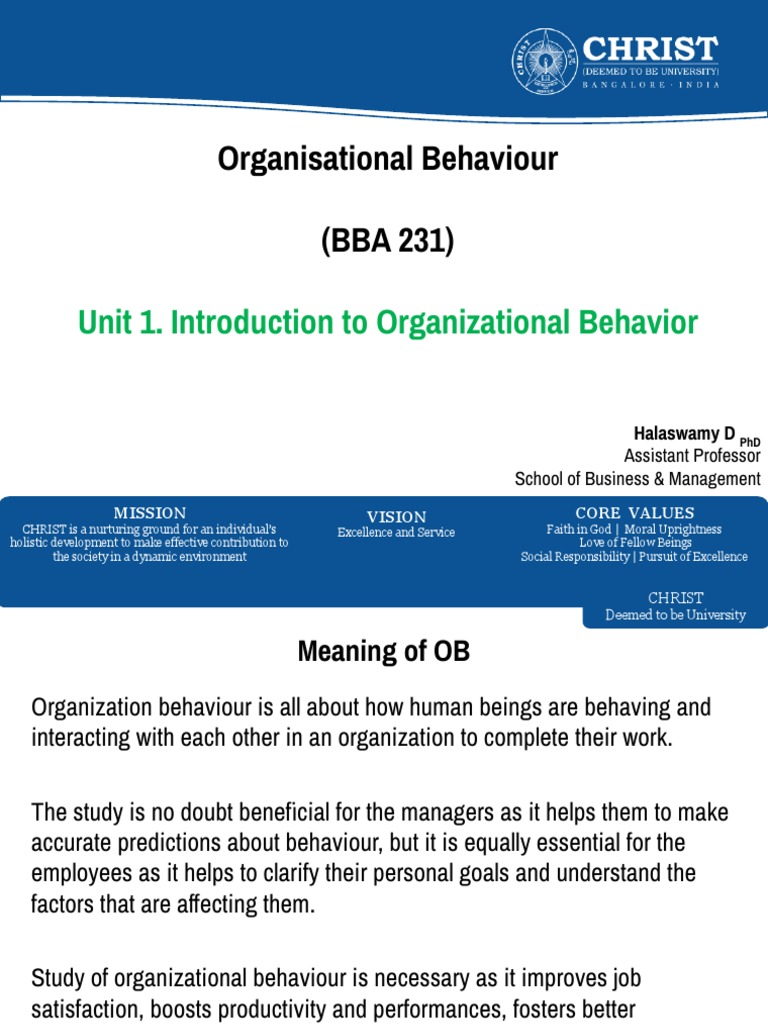 Unit 1 - Ob - 2bba-1 | PDF | Organizational Behavior | Anthropology