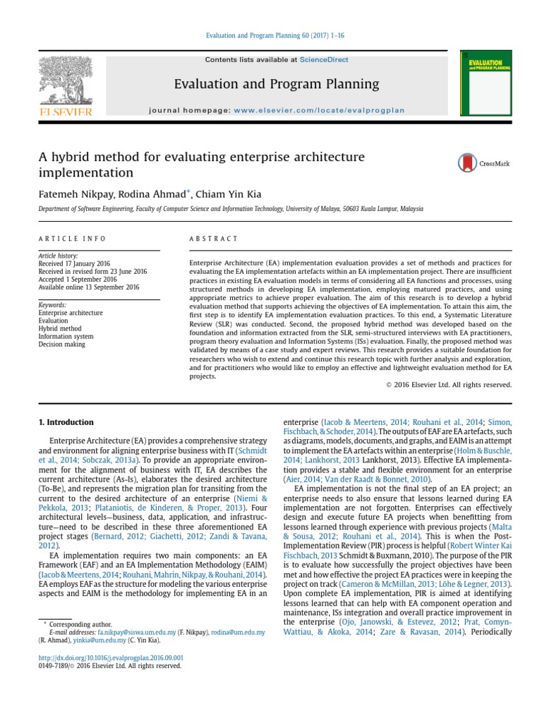 A Hybrid Method For Evaluating Enterprise Architecture Implementation | PDF | Evaluation ...