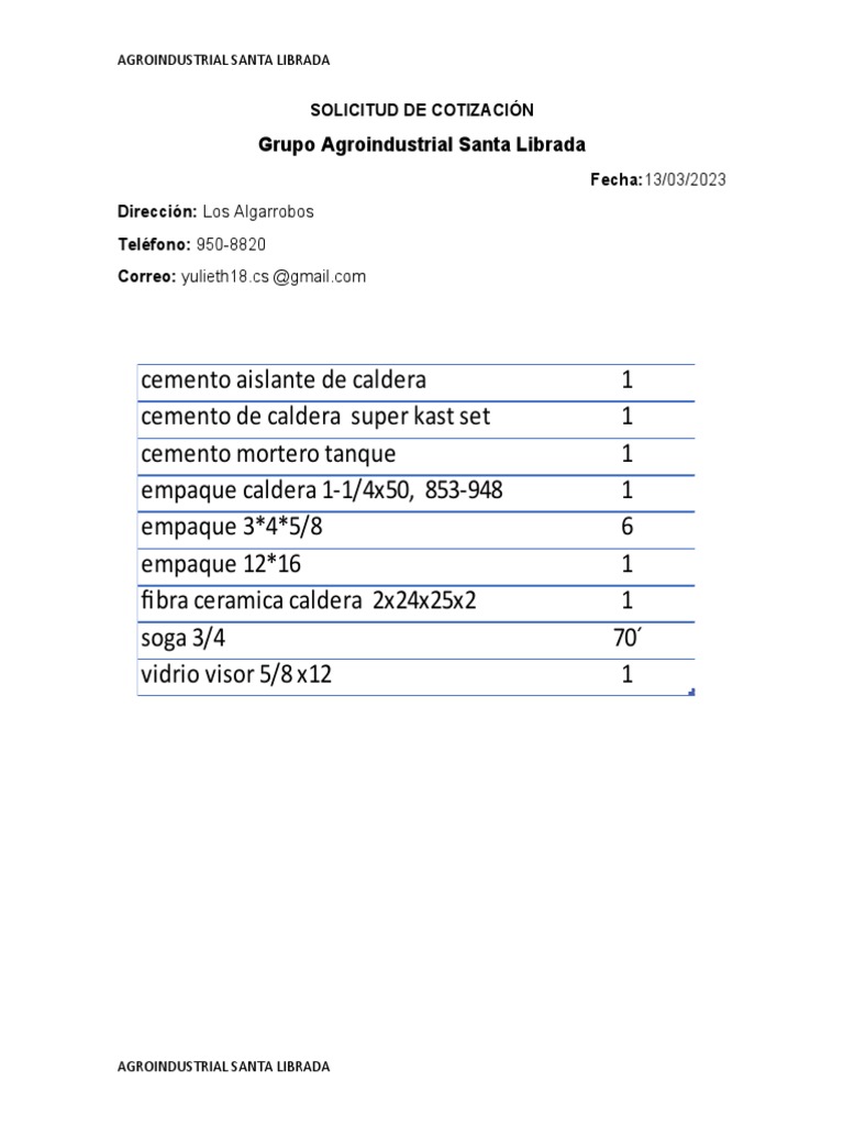 Solicitud de Cotización | PDF