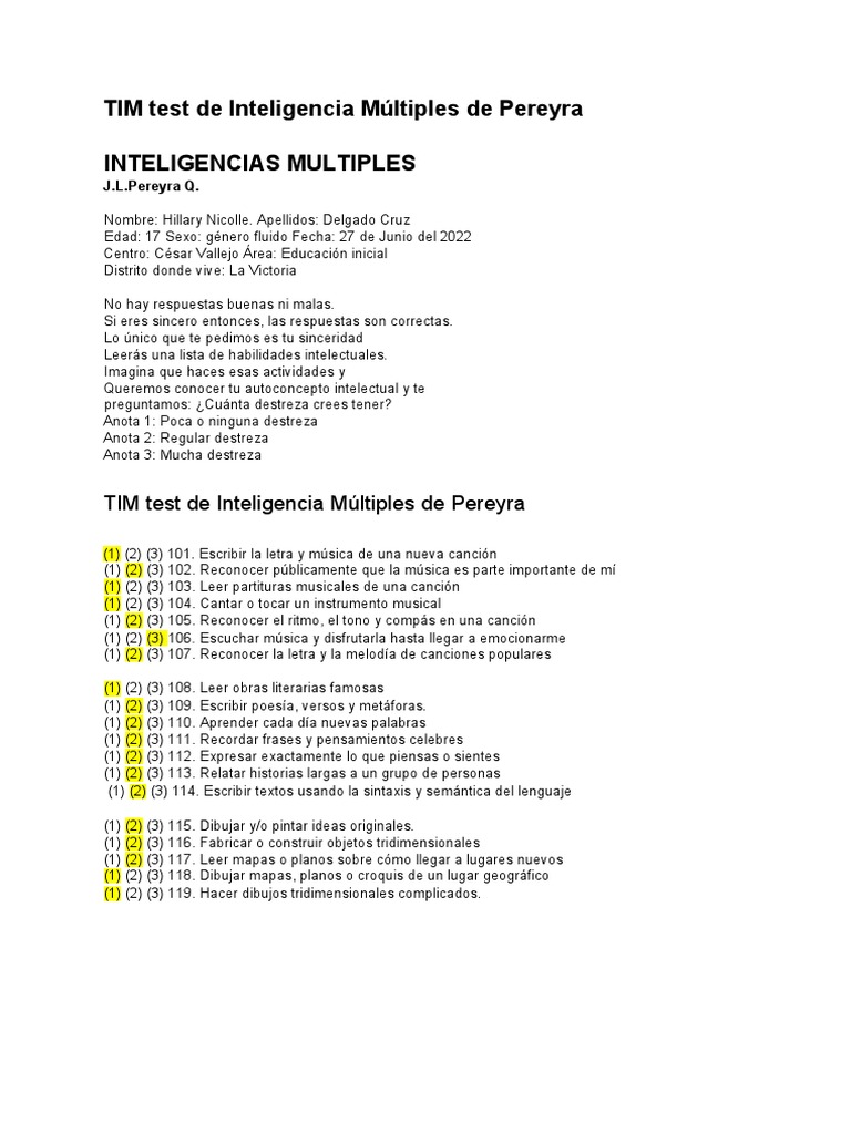 TIM Test de Inteligencia Múltiples de Pereyra | PDF | Cognición