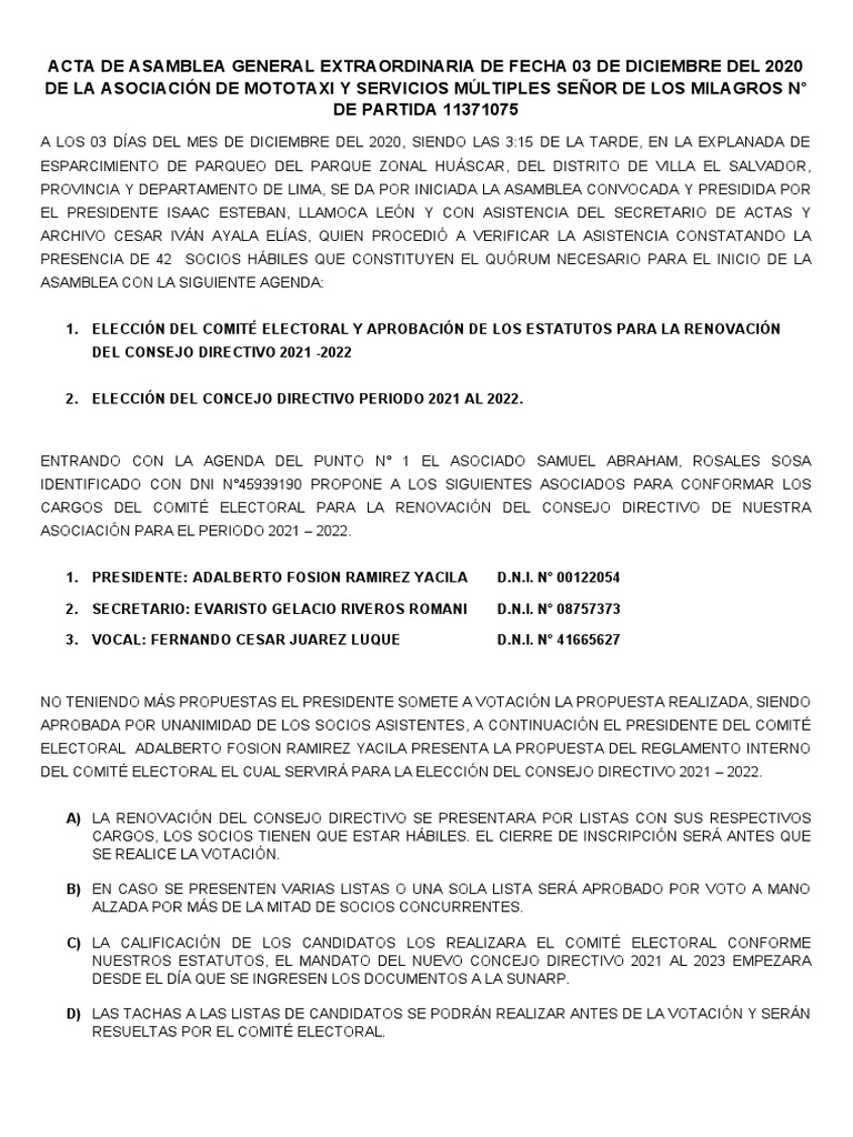 Acta 3 de Diciembrte Junta 2021-2022 | PDF