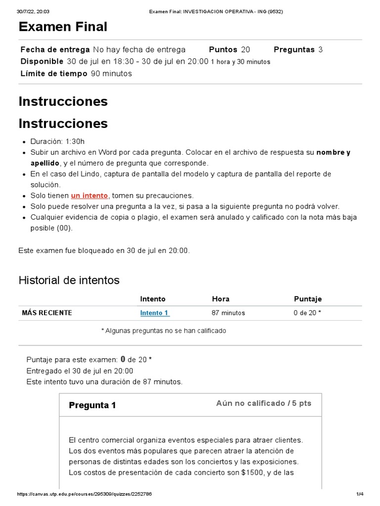 Examen Final - INVESTIGACION OPERATIVA - ING (9532) | PDF | Economias