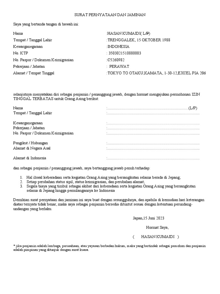 Surat Pernyataan Dan Jaminan | PDF