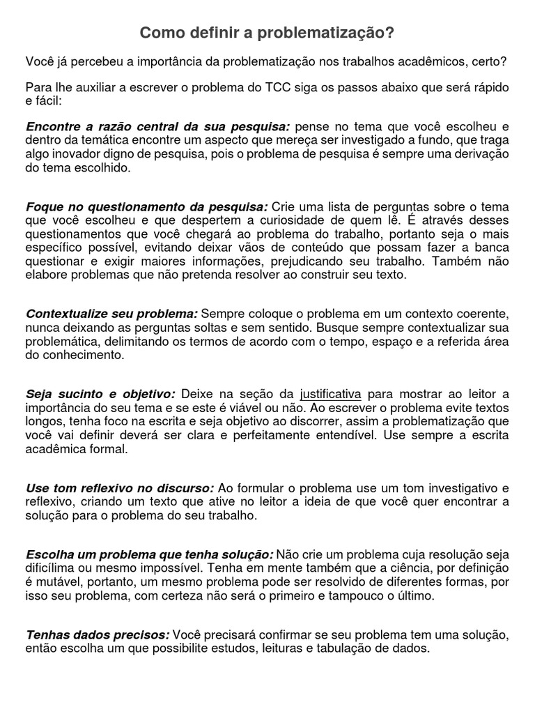 Como Definir A Problematização | PDF