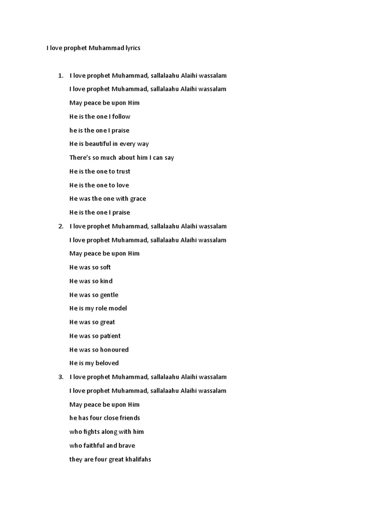 I Love Prophet Muhammad Lyrics | PDF