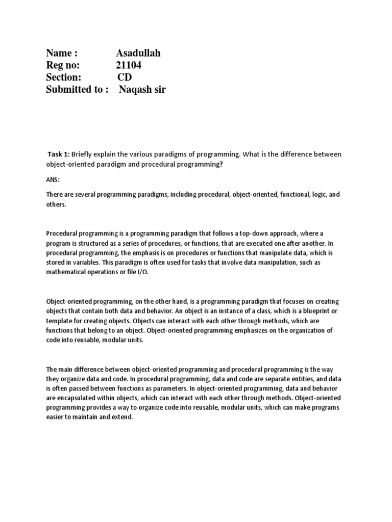 Lab No 1 Pdf Object Computer Science Object Oriented Programming