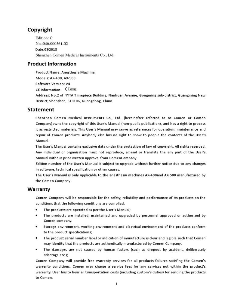User Manual AX 400.AX 500 | PDF | Anesthesia | Carbon Dioxide