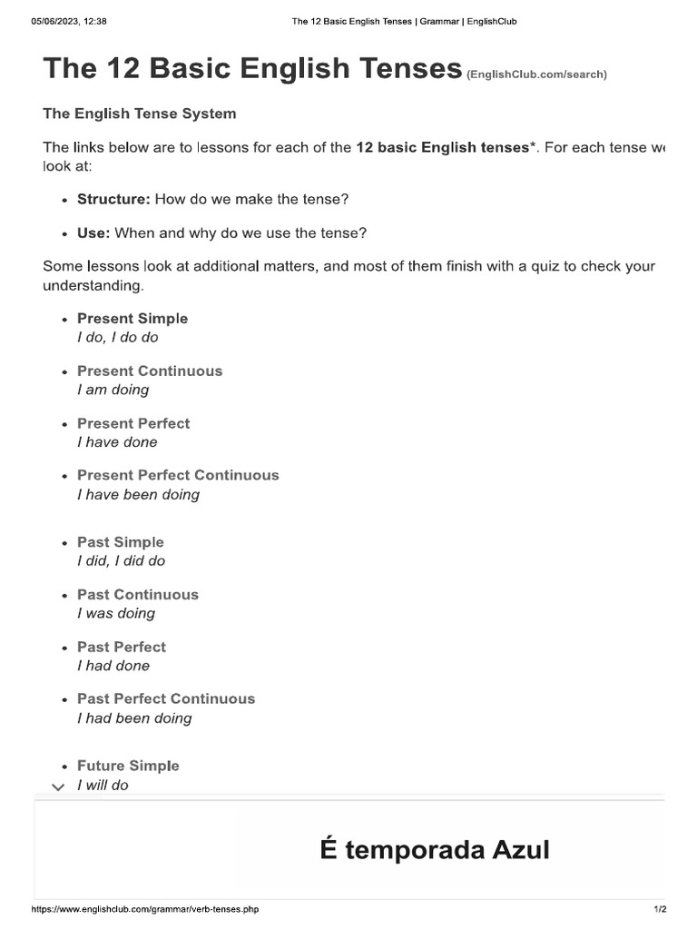 The 12 Basic English Tenses | PDF The 12 Basic English Tenses | PDF