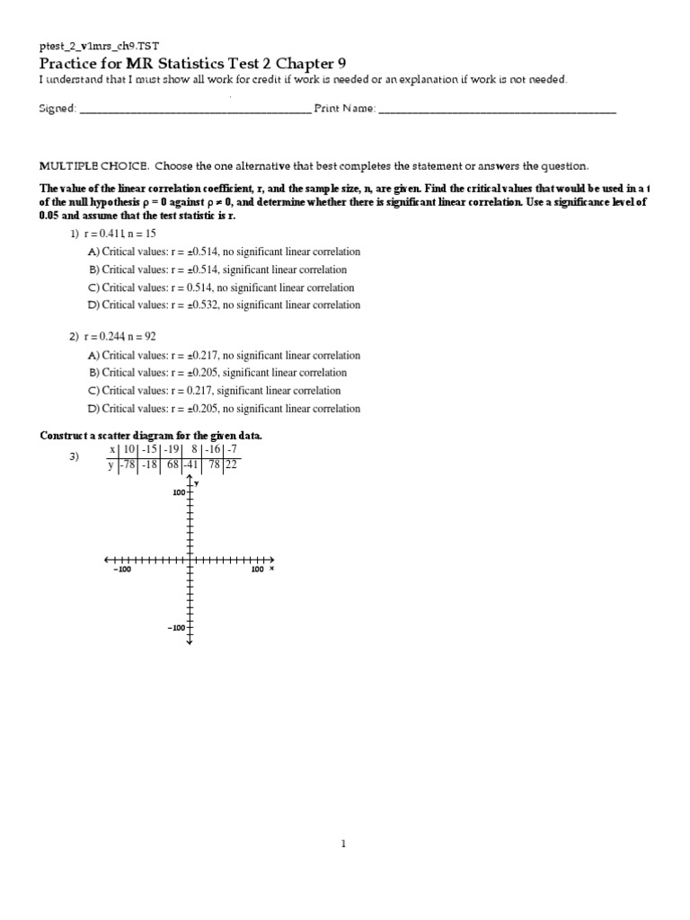 Chapter 9 Statistics Test Practice | PDF | Correlation And Dependence ...