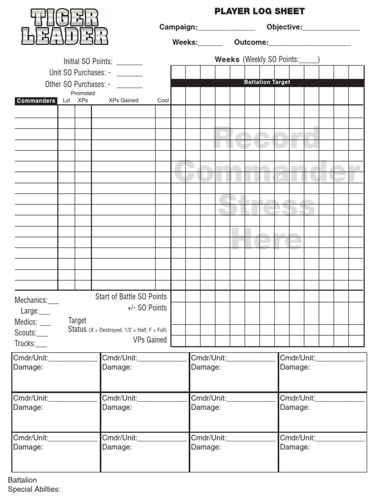 Tiger Player Log Sheet | PDF