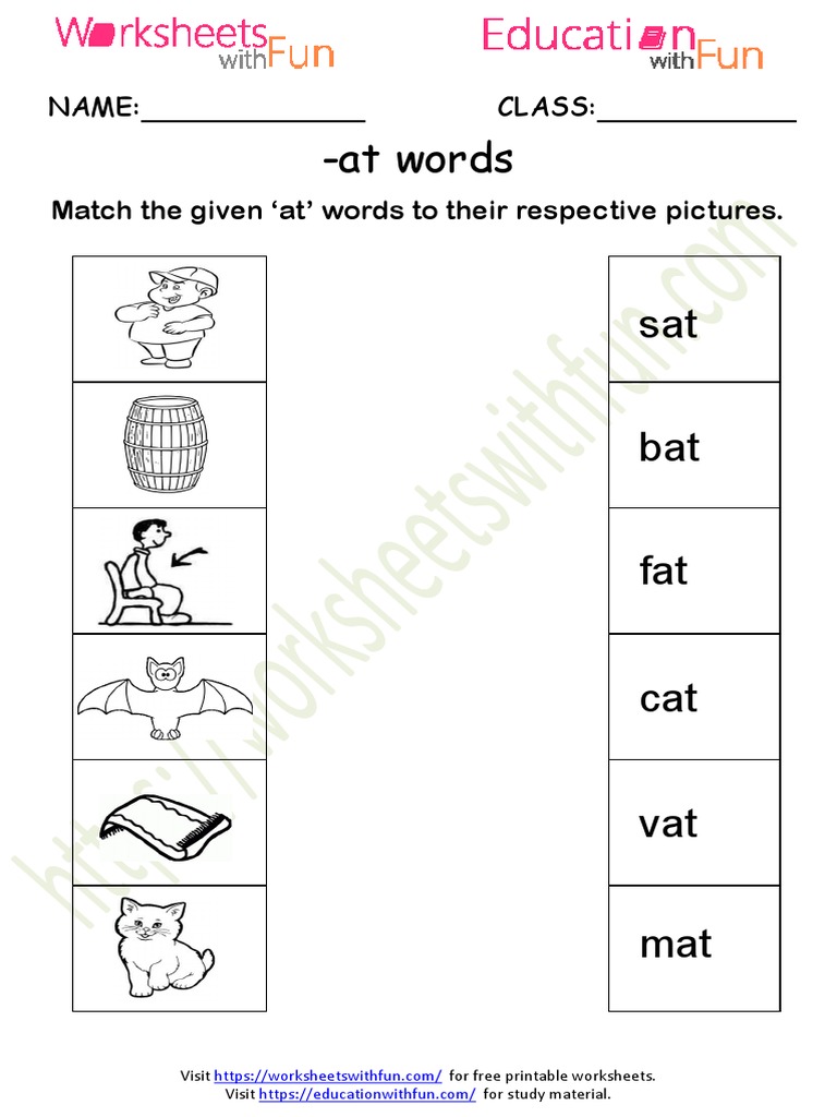 Free Printable 'At' Word Worksheets | PDF