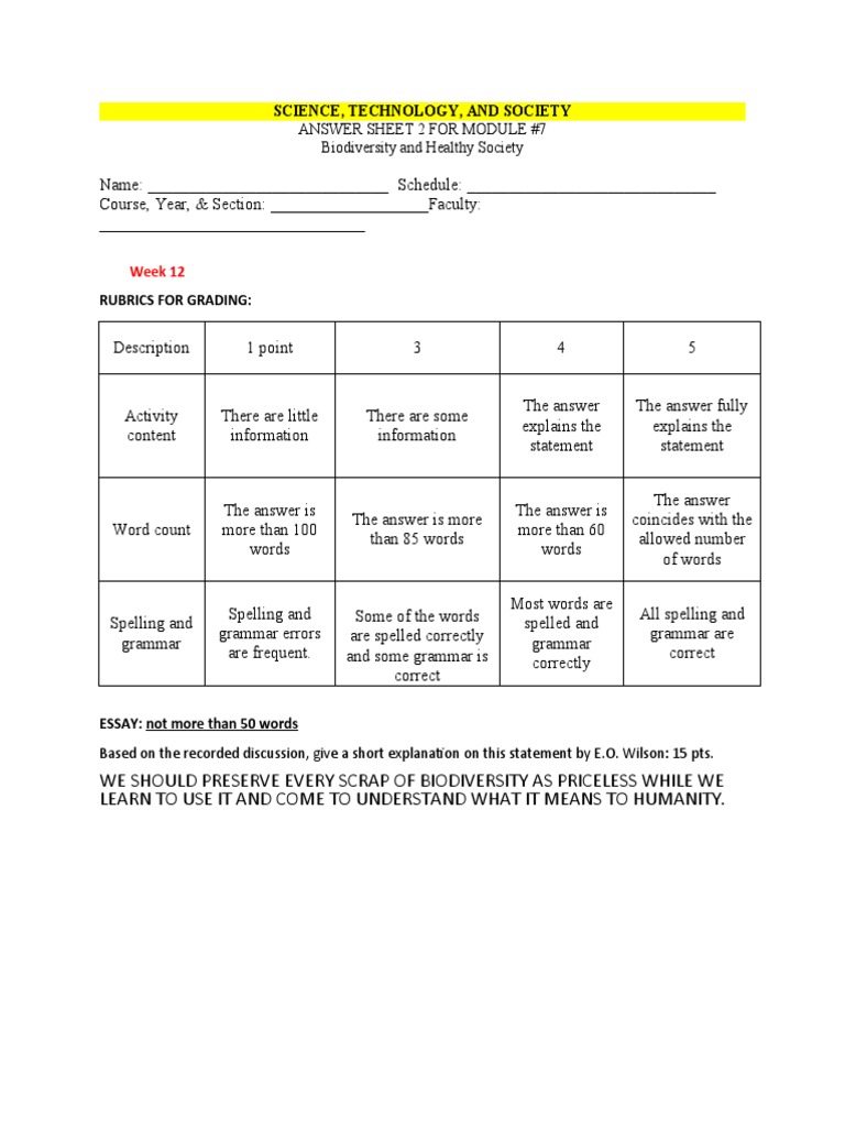 STS Module 7 Answer Sheet | PDF