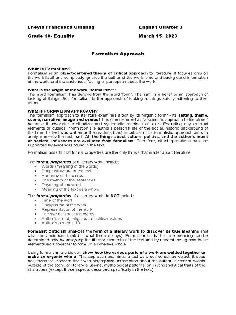 Culanag-Formalism Approach | PDF | Cognition | Philosophical Theories