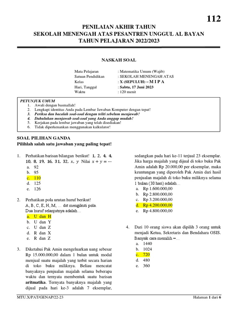 Soal PAT MTW 2022-2023 IPA Kode 112 Layout Final Version | PDF