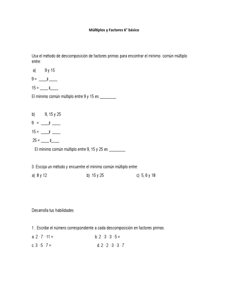 Múltiplos y Factores 6 | PDF | Matemáticas