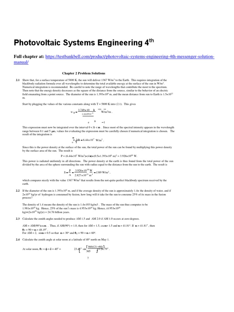 Photovoltaic Systems Engineering 4th Messenger Solution Manual | PDF ... Photovoltaic Systems Engineering 4th Messenger Solution Manual | PDF ...