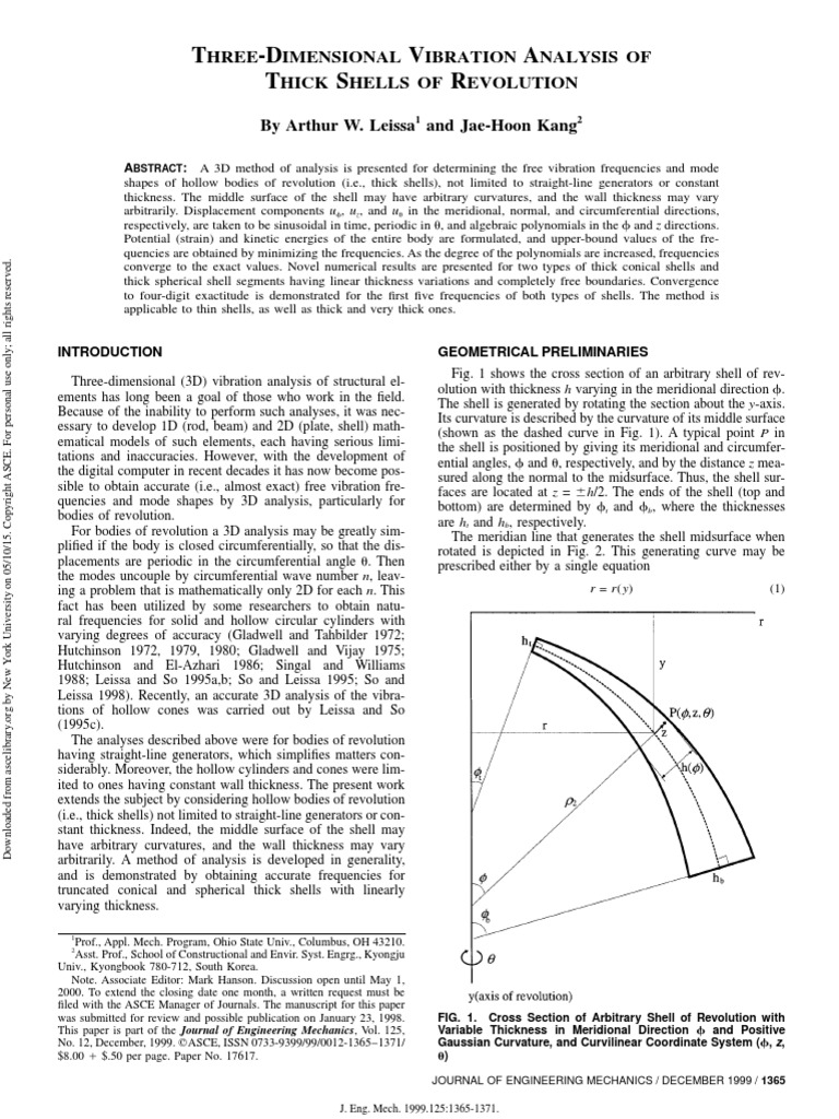 Three-Dimensional Vibration Analysis of Thick Shells of Revolution | PDF | Curvature | Geometry